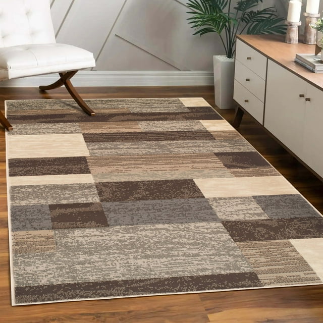 BNM Rockwood 8' x 10' Plush Area Rug or Runner, Geometric Distressed ...