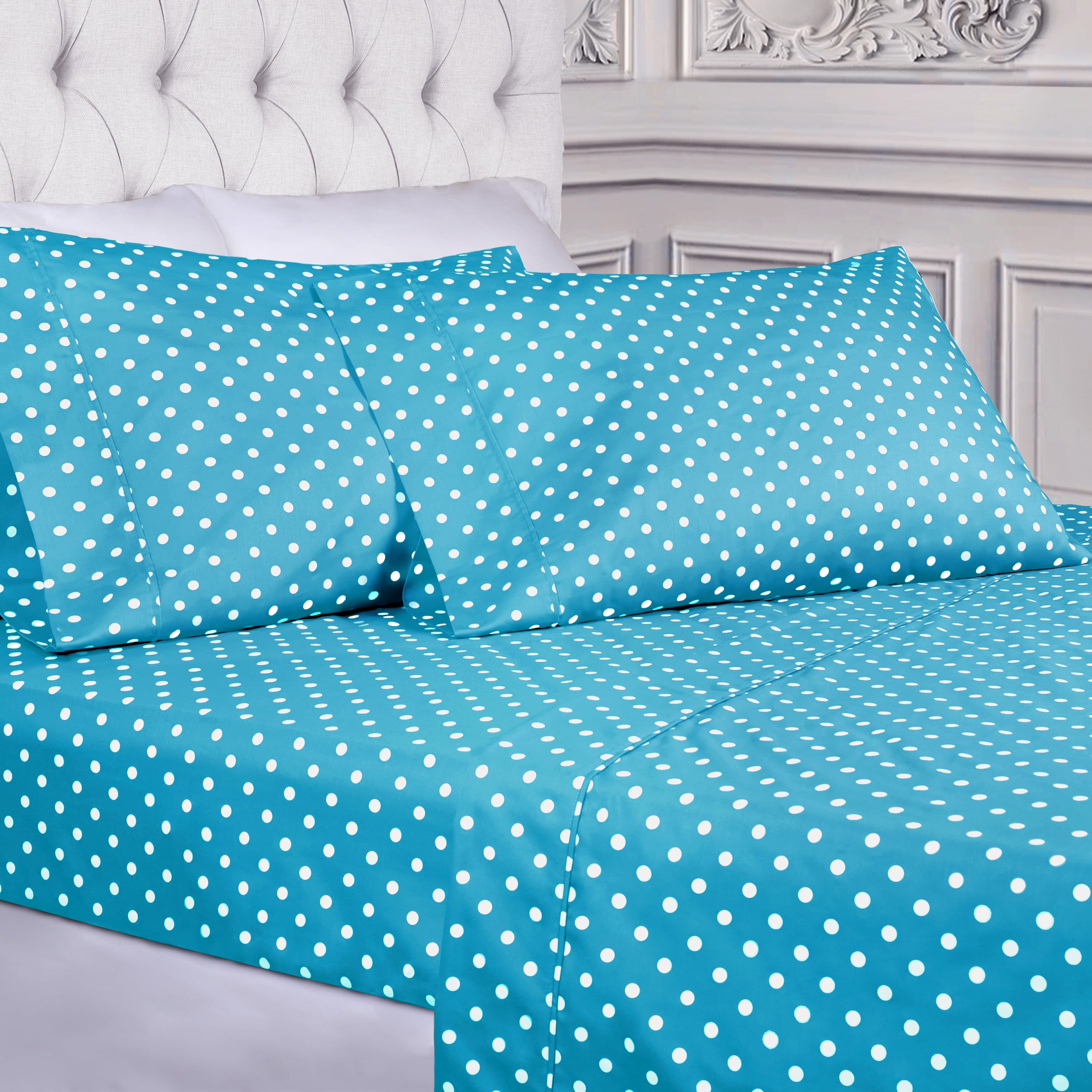 BNM Soft Deep Pocket 600 Thread Count Cotton Blend Polka Dot Sheet Set ...
