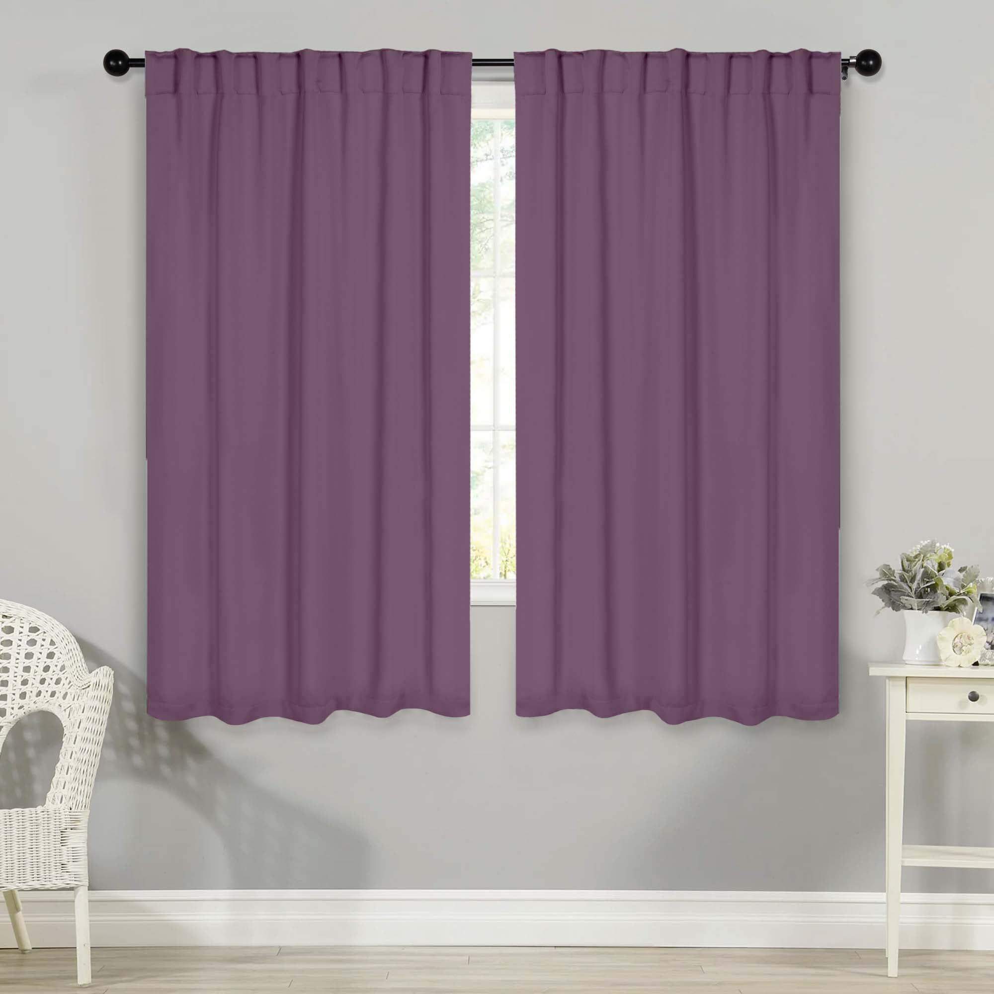 BNM Solid Blackout Back Tab Curtains, Set of 2, 52" x 63", Wisteria ...