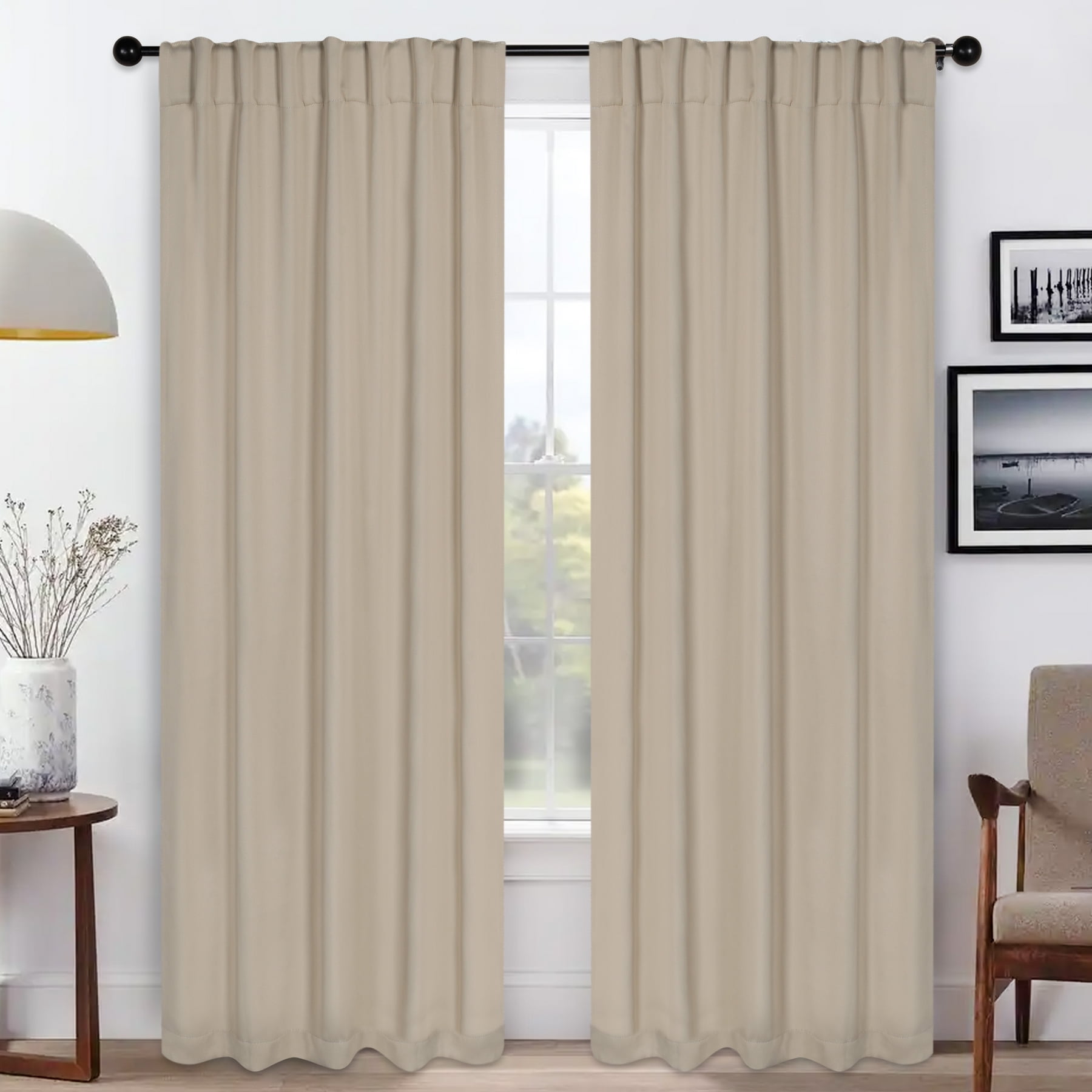BNM Solid Blackout Back Tab Curtains, Set of 2, 52" x 84", Ivory ...