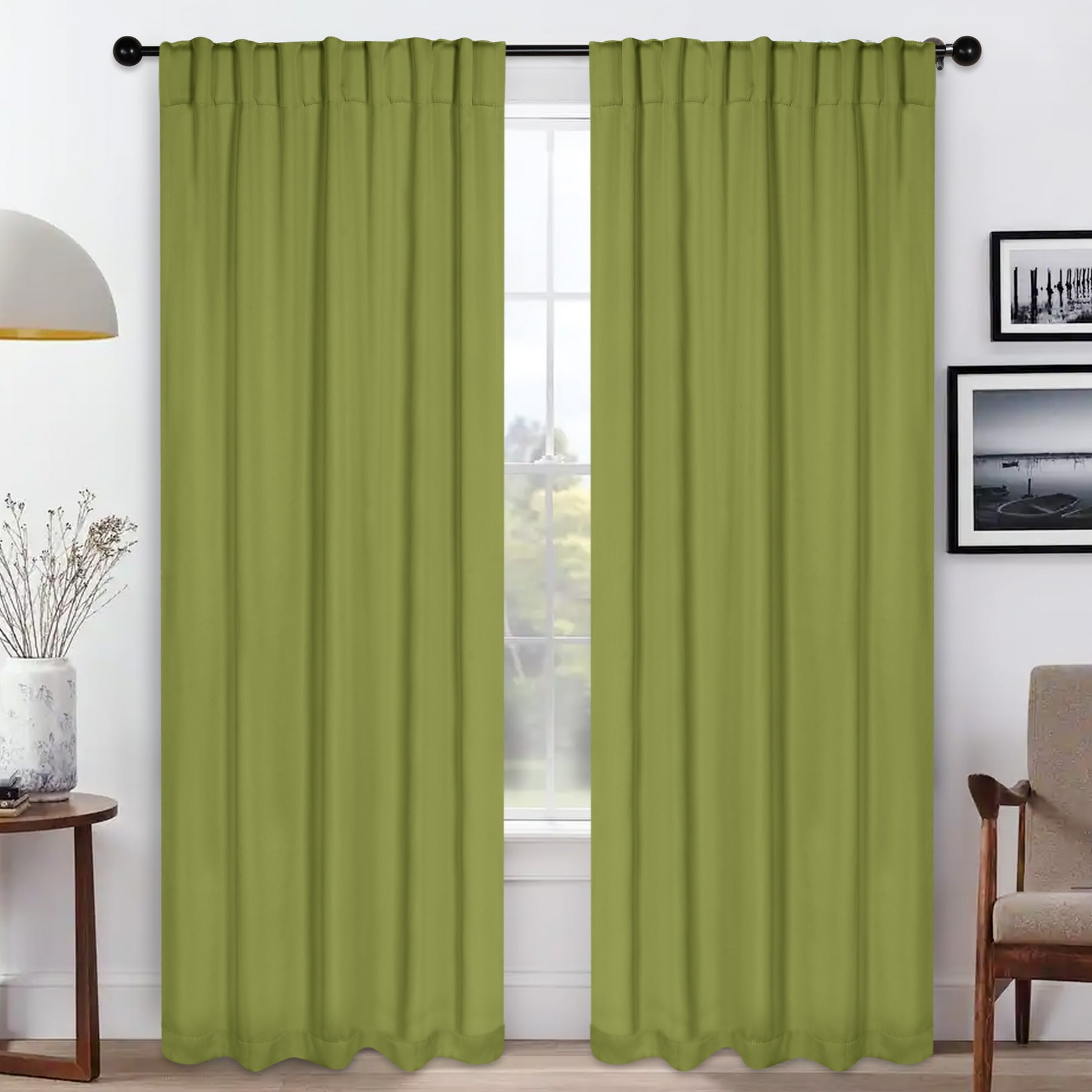 BNM Solid Blackout Back Tab Curtains, Set of 2, 52" x 84", Sage ...