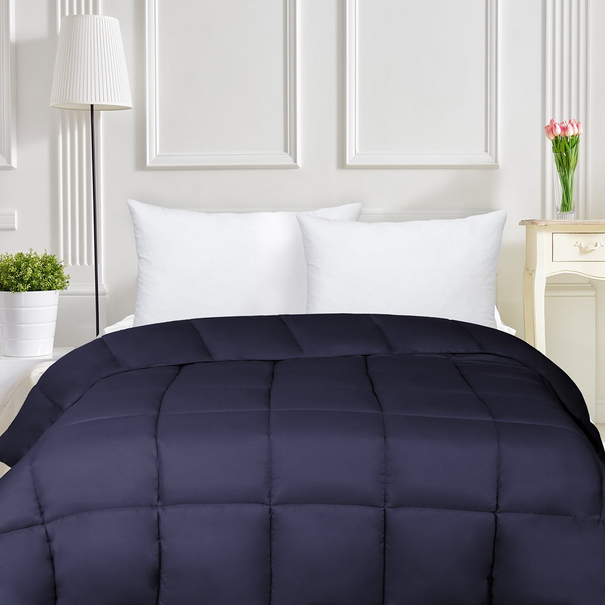 BNM Solid Comforter Down Alternative Bedding, Full, Navy Blue - Walmart.com