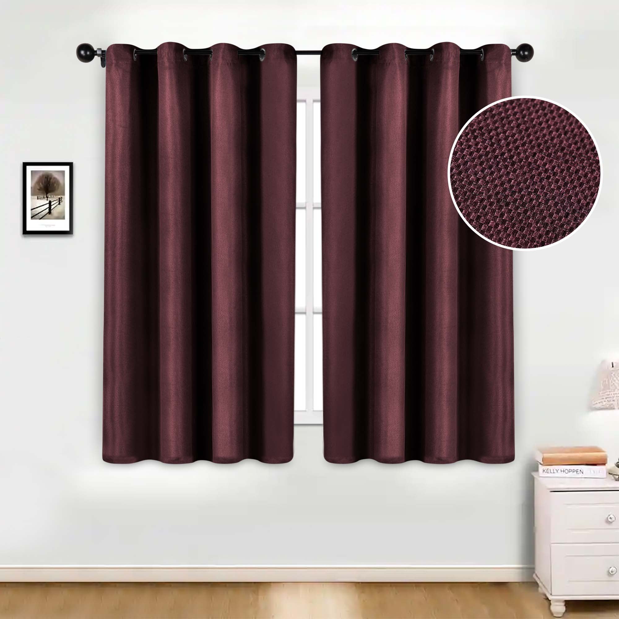 BNM Solid Textured Blackout Curtains, Set of 2, 52" x 63", Mulberry ...