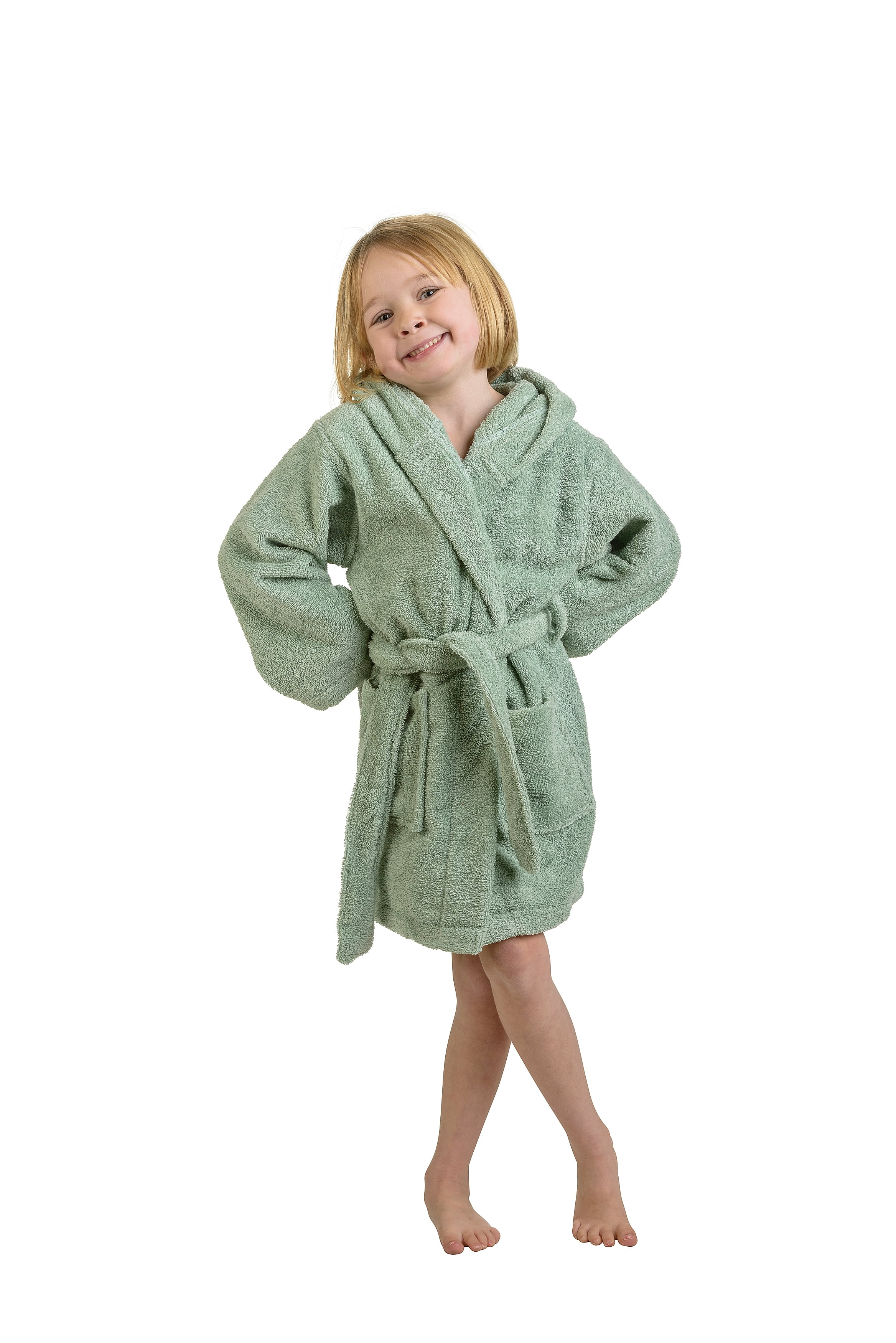 BNM Unisex Hooded Terry Cotton Bathrobe for Kids, Sage, Small/Medium ...
