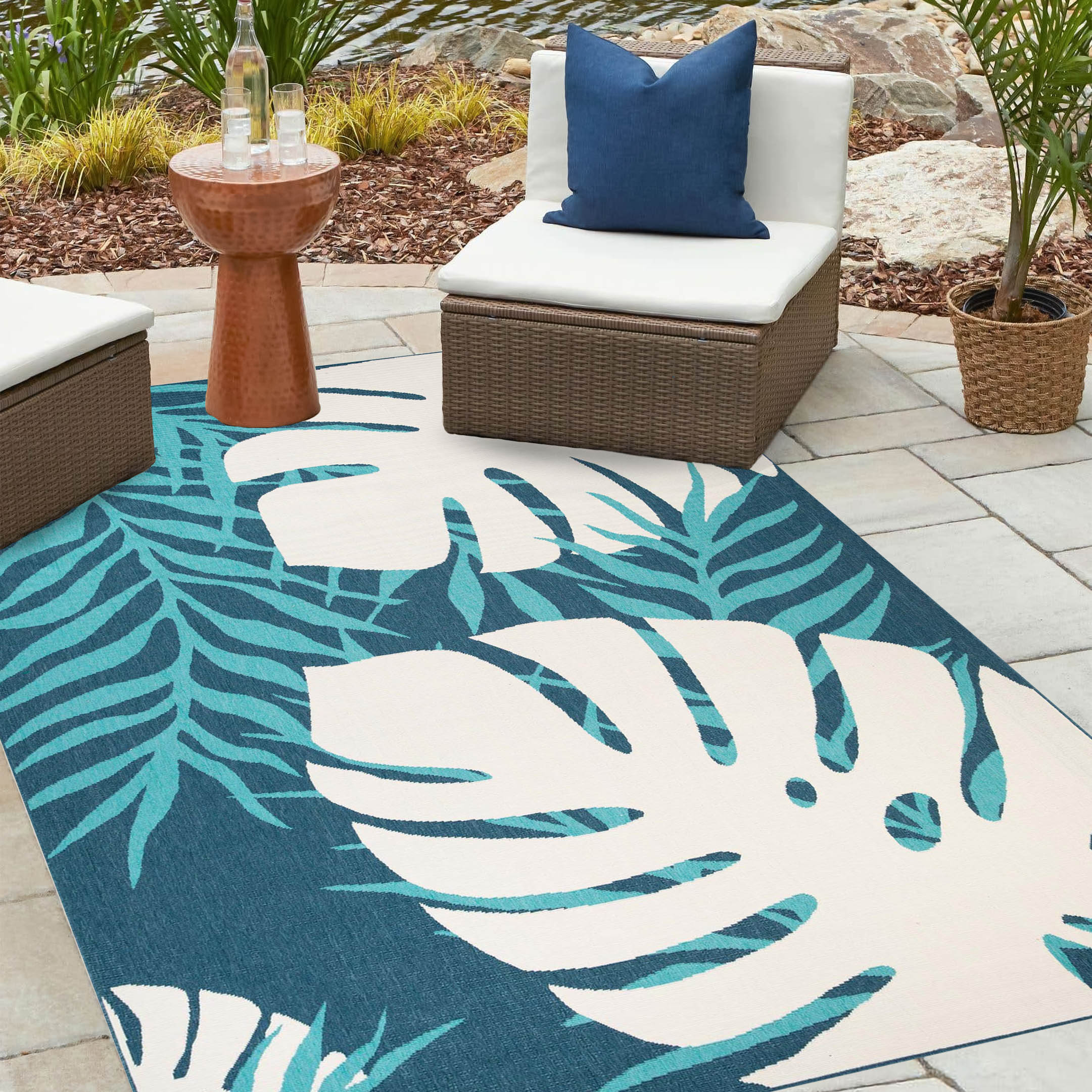 Better Homes & Gardens Green Palm Leaf Woven Outdoor Rug , 7'x 10 ...