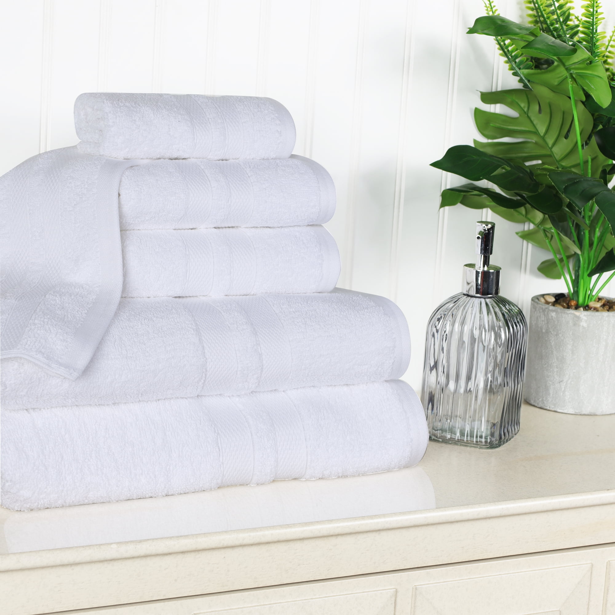 BNM Ultra-Soft Cotton 6 Piece Assorted Towel Set, White - Walmart.com
