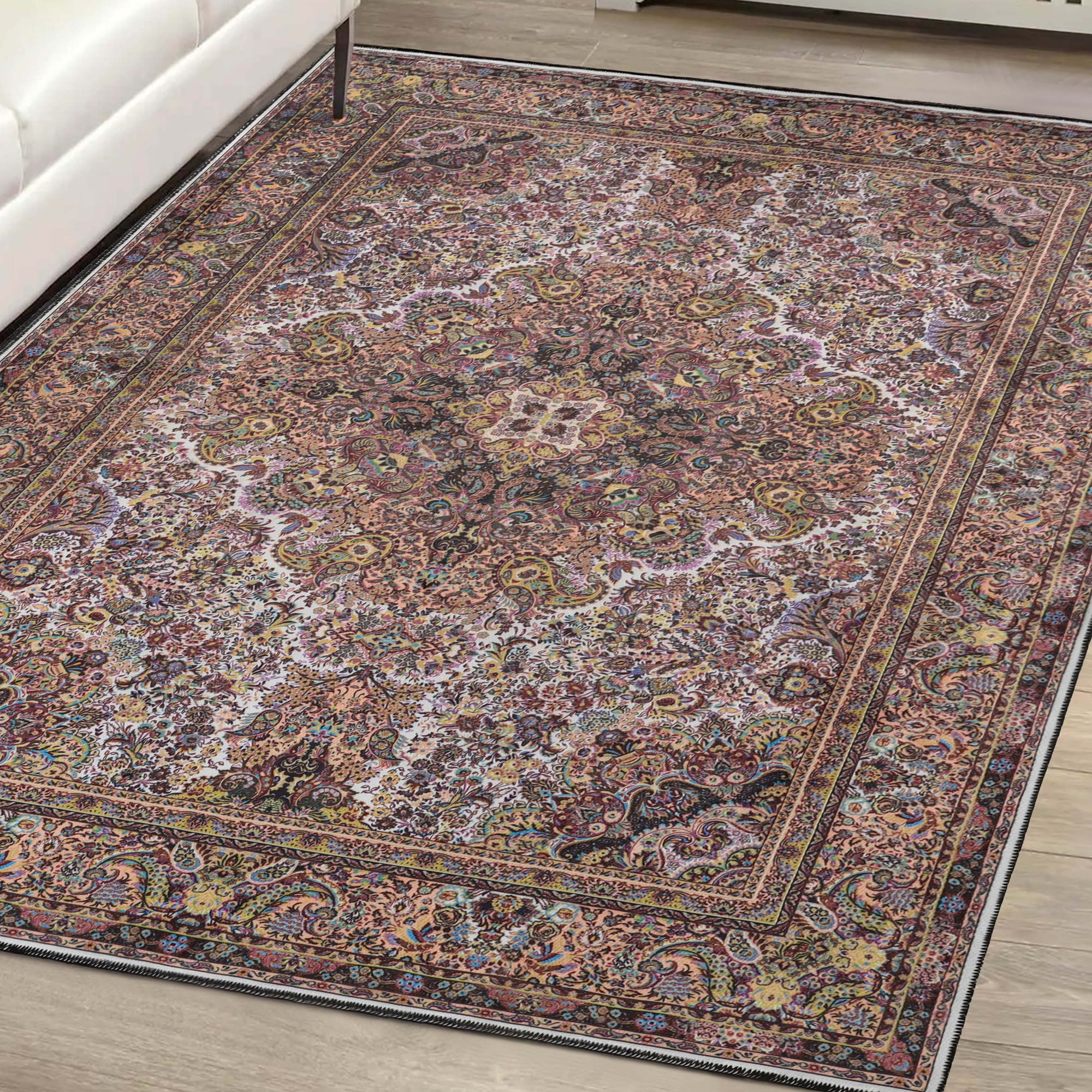 BNM Medallion Washable Indoor Area Rug, 5' x 7', Cream - Walmart.com