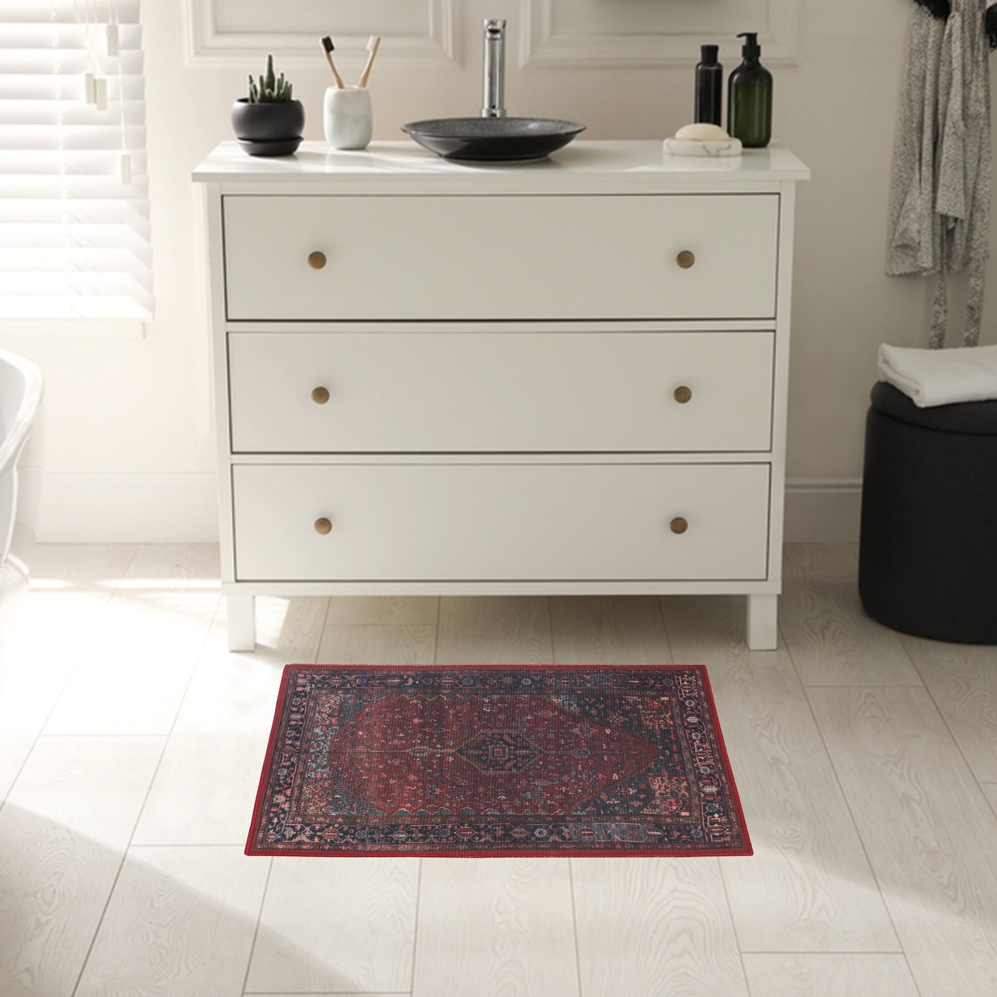 BNM Vintage Washable Indoor Area Rug, 2' x 3', Red - Walmart.com