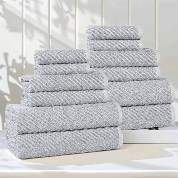BNM Viscose Cotton Blend Textured Diagonal Ribbed 12 Piece Towel Set ...