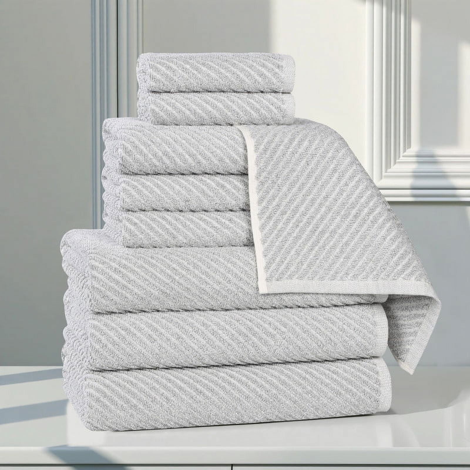 BNM Viscose Cotton Blend Textured Diagonal Ribbed 9 Piece Towel Set ...