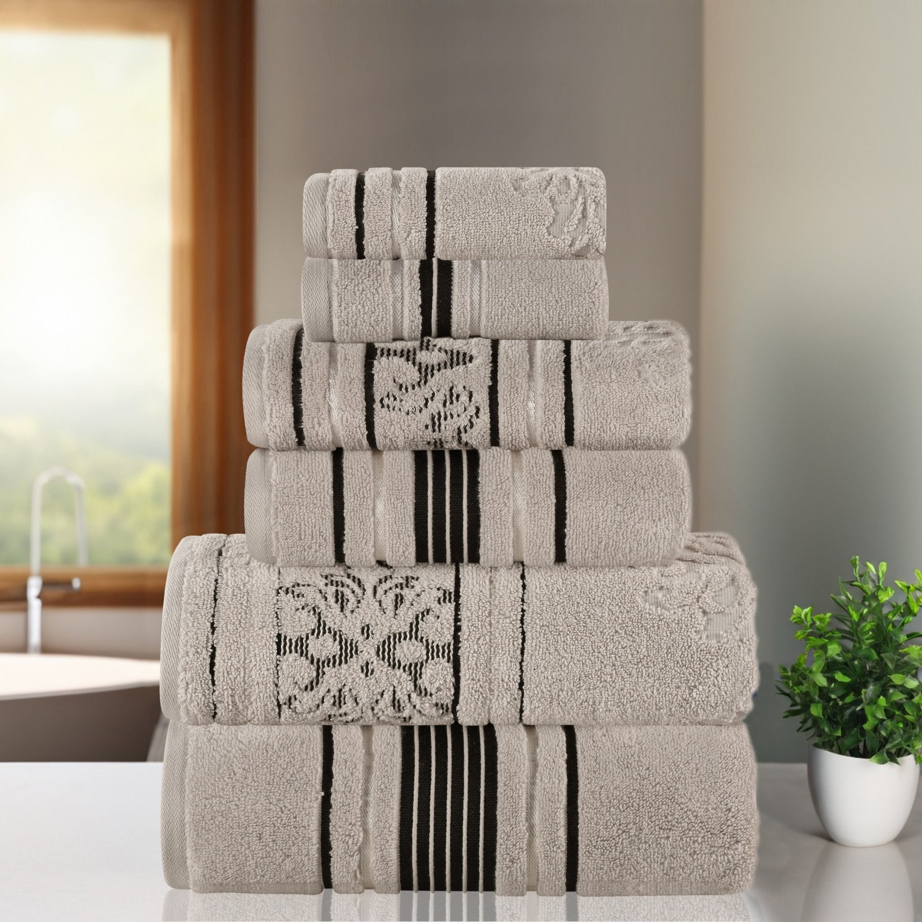 BNM Zero Twist Cotton Floral 6 Piece Towel Set, Stone - Walmart.com