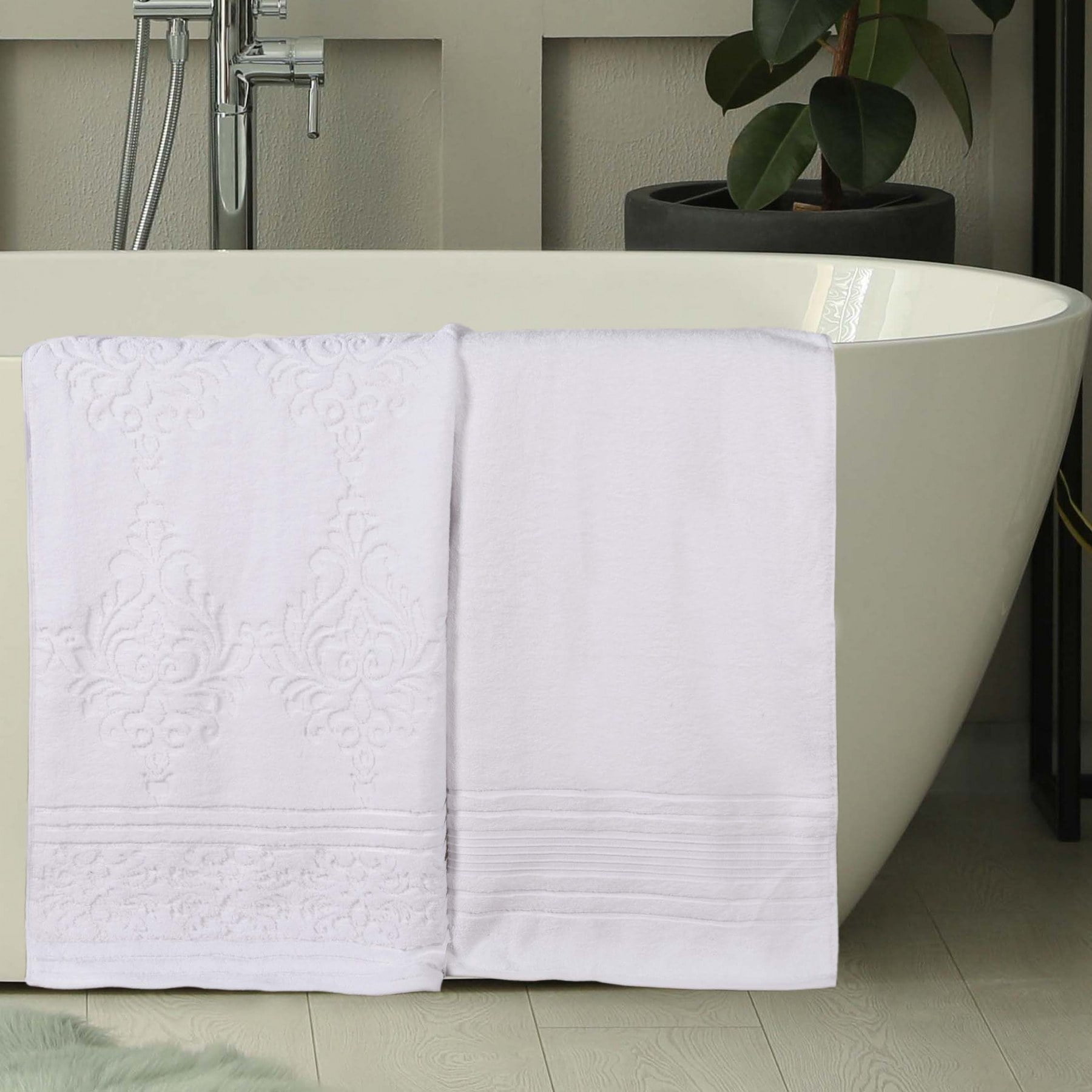 BNM Zero Twist Cotton Floral Bath Sheet Set of 2, White - Walmart.com