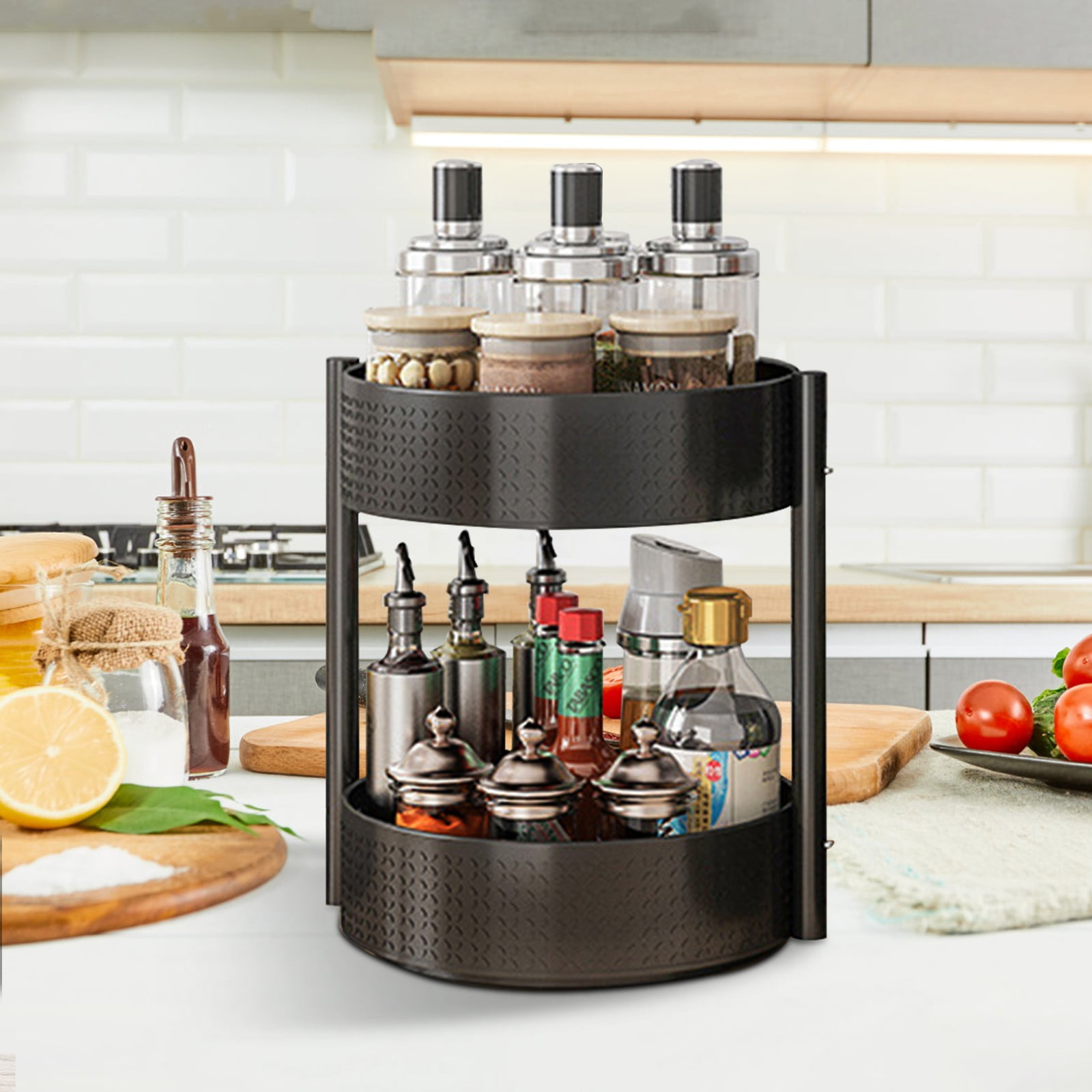 BNNG 2 Tier Turntable Storage Rack Turntable Spice Rack Multifunctional ...
