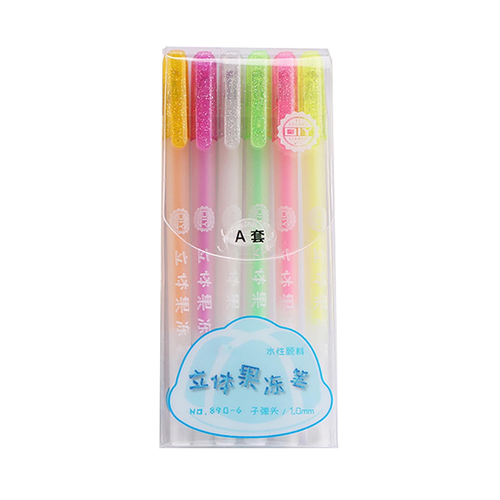 BNNG 3D Glossy Jelly Ink Pen Set - 6 Pack Fluorescent Glitter Gel Pens ...