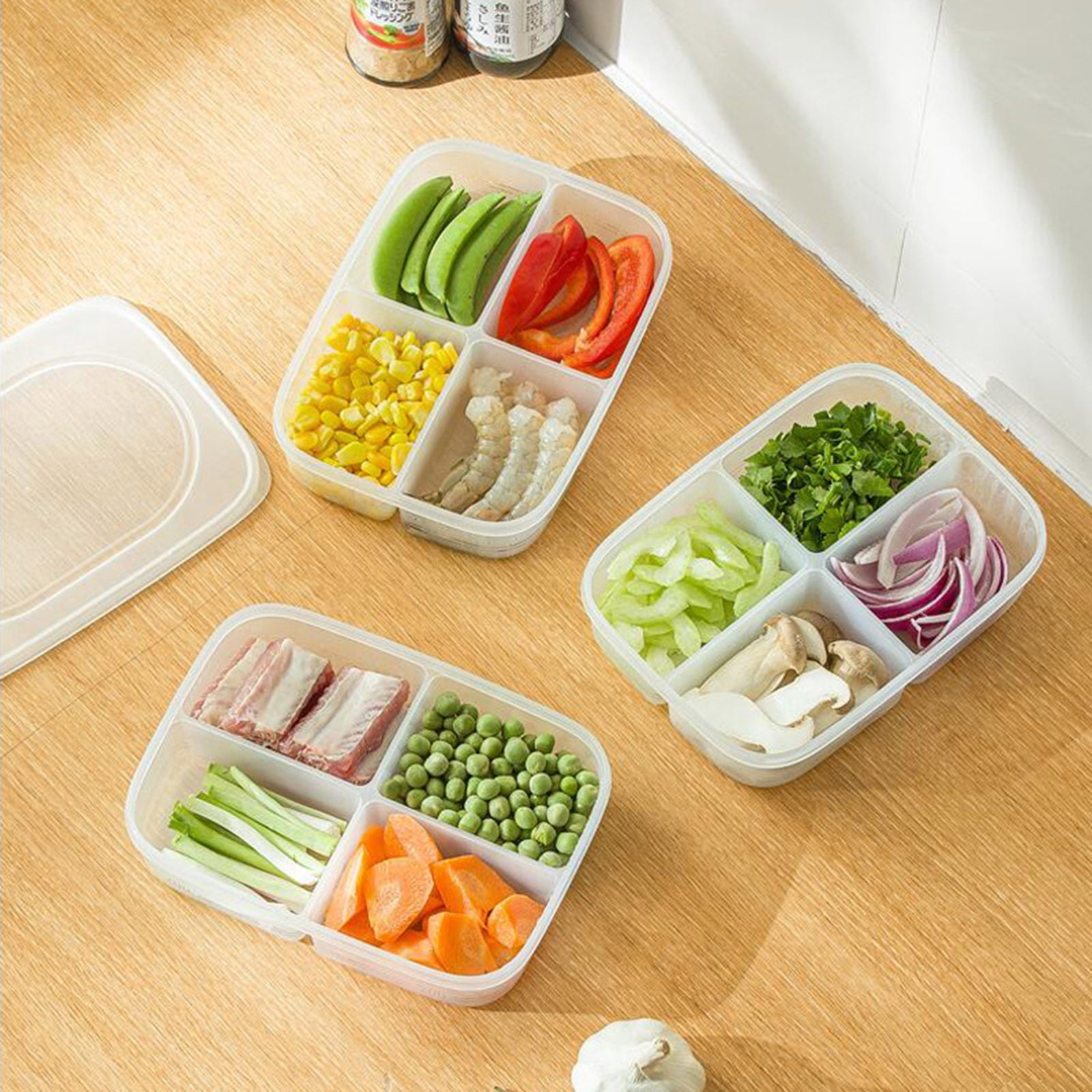 BNNG 4 Compartment Crisper box Reusable Bento Snack Boxes Food ...