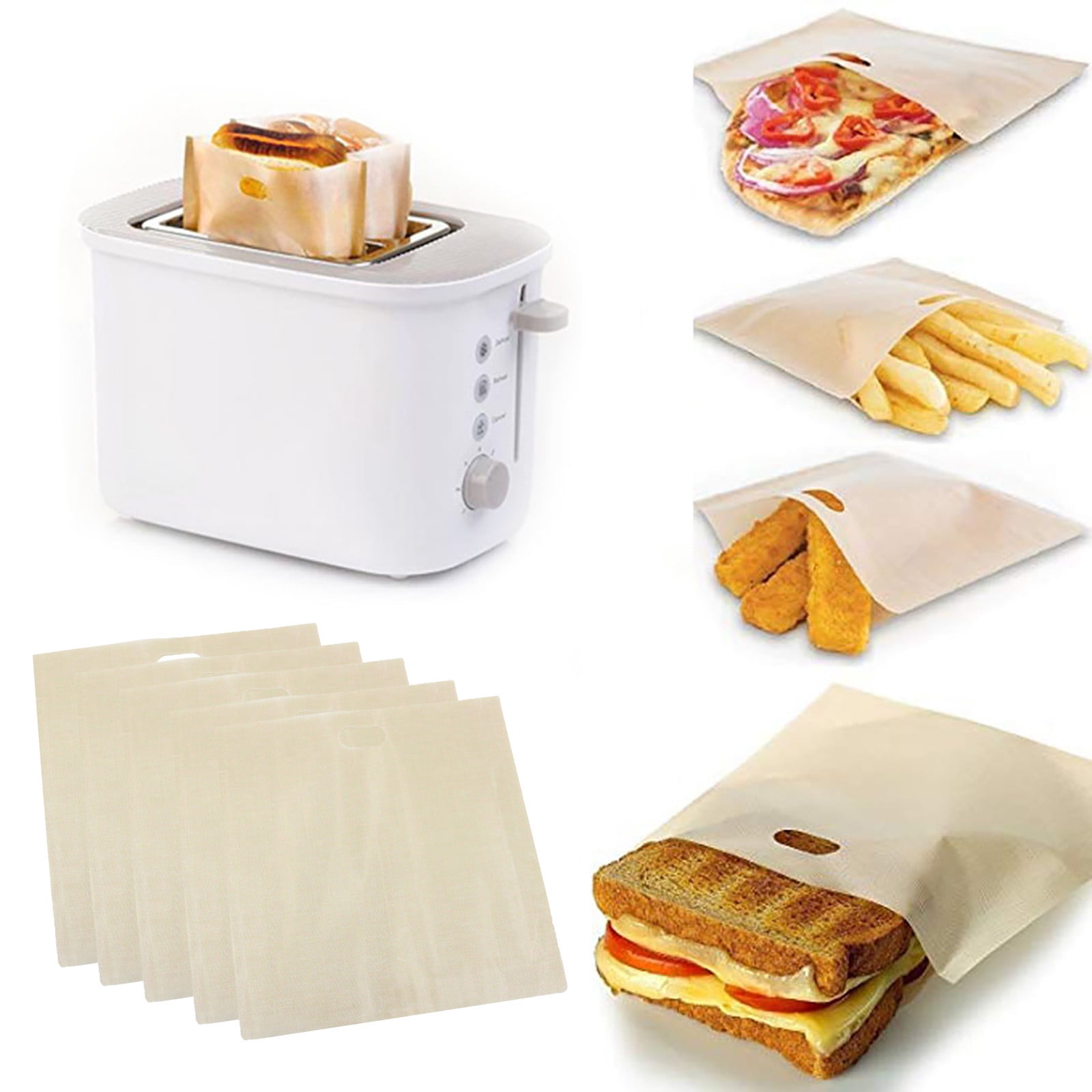BNNG 5PCS Non Stick Reusable Toaster Bags Toaster Sandwich Bags Grilled ...