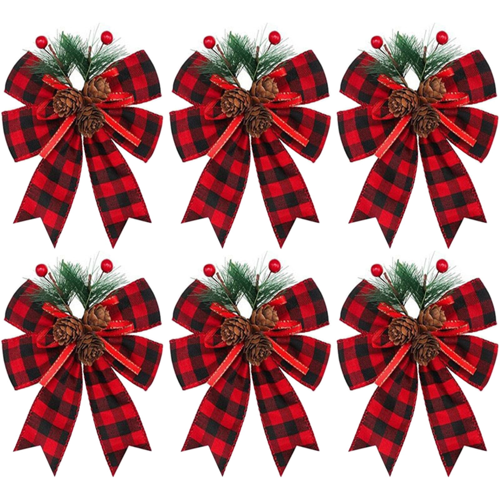 BNNG 6 Pcs Christmas Bows with Pine Cones Pine Needles Xmas Buffalo ...