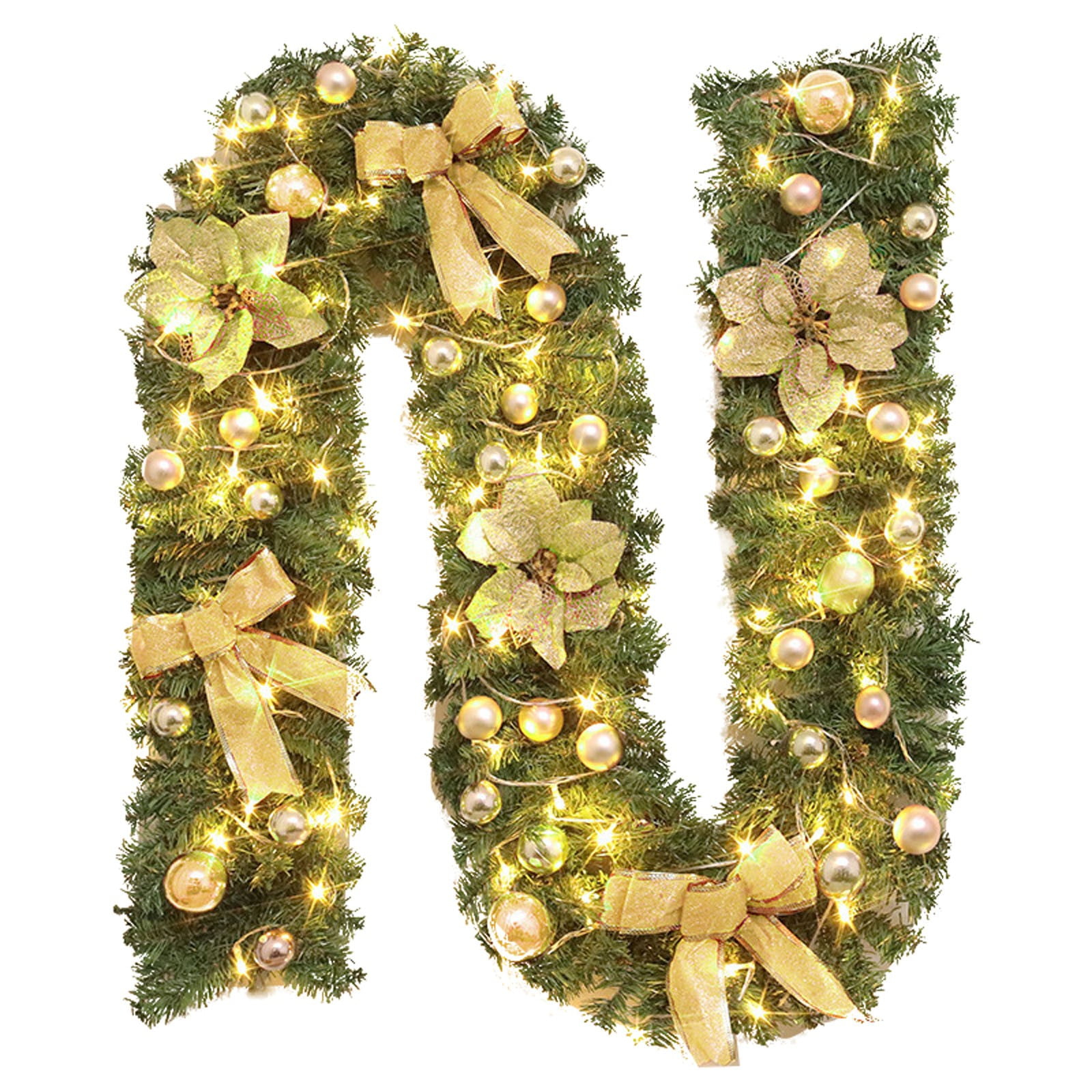 BNNG Artificial Christmas Garland, Green Rattan with Red Flower ...