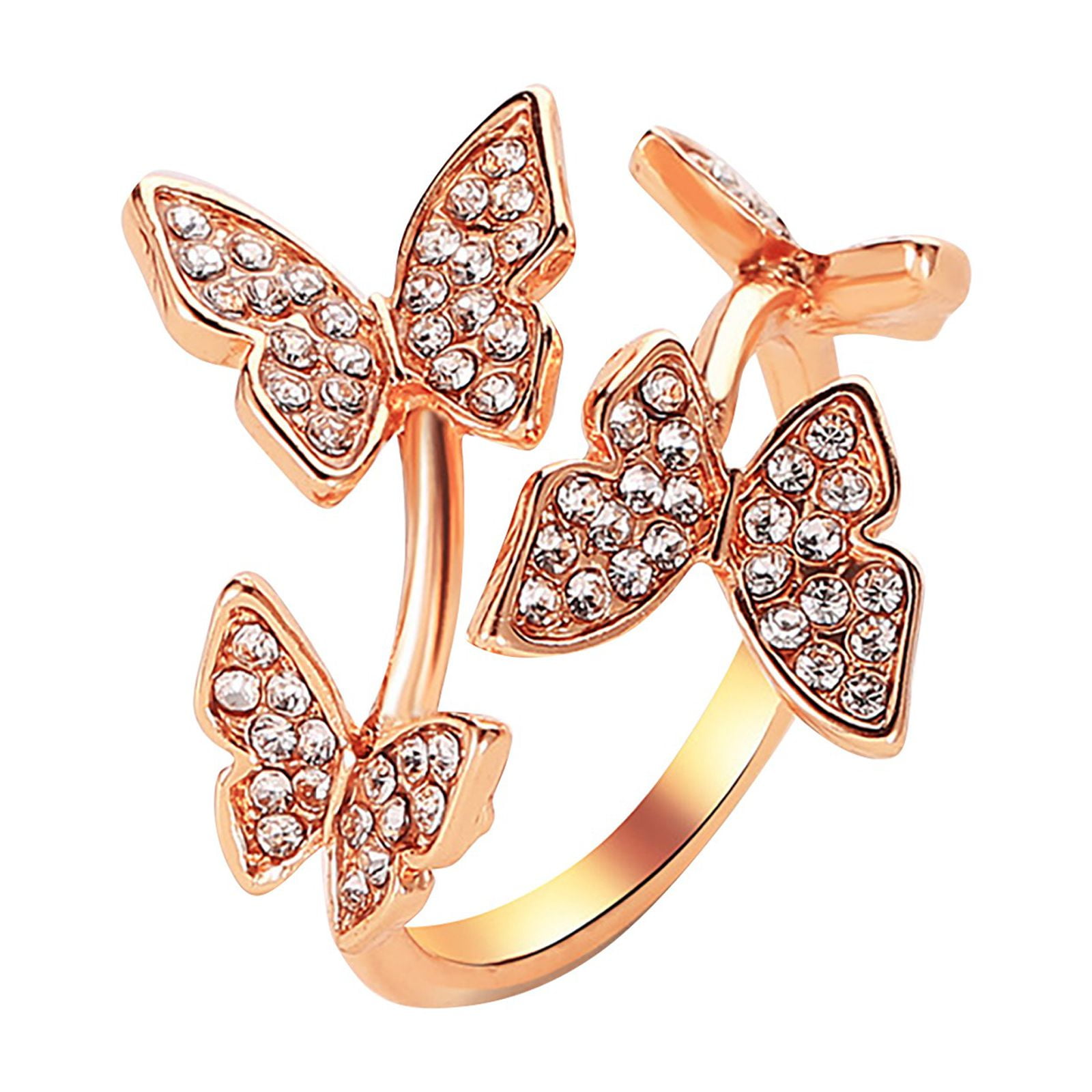 BNNG Butterfly Ring Layered Rhinestone Butterfly Ring Tail Ring Finger ...