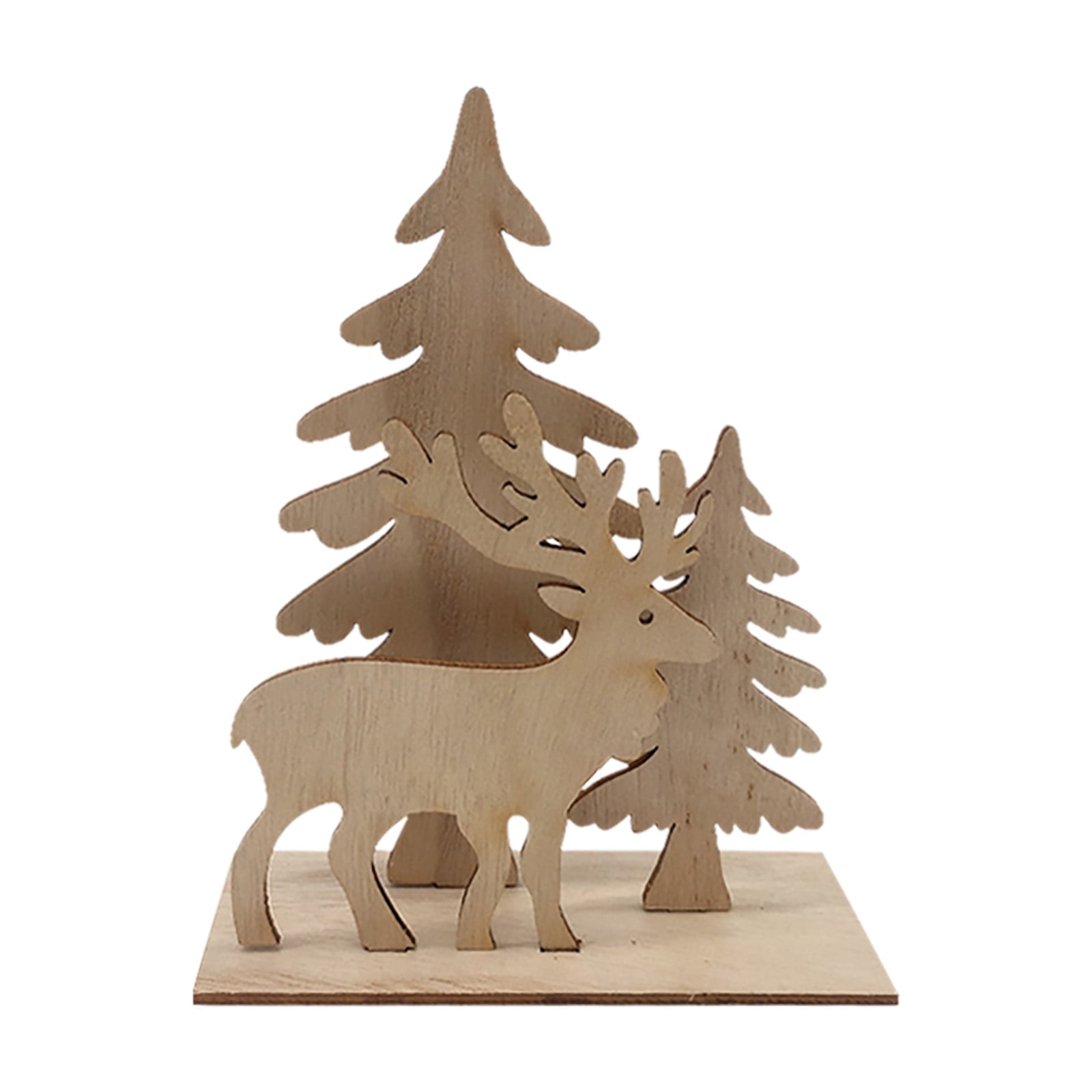 BNNG Christmas Reindeer Santa 3D Tree Wooden Tree Crafts DIY Natural ...