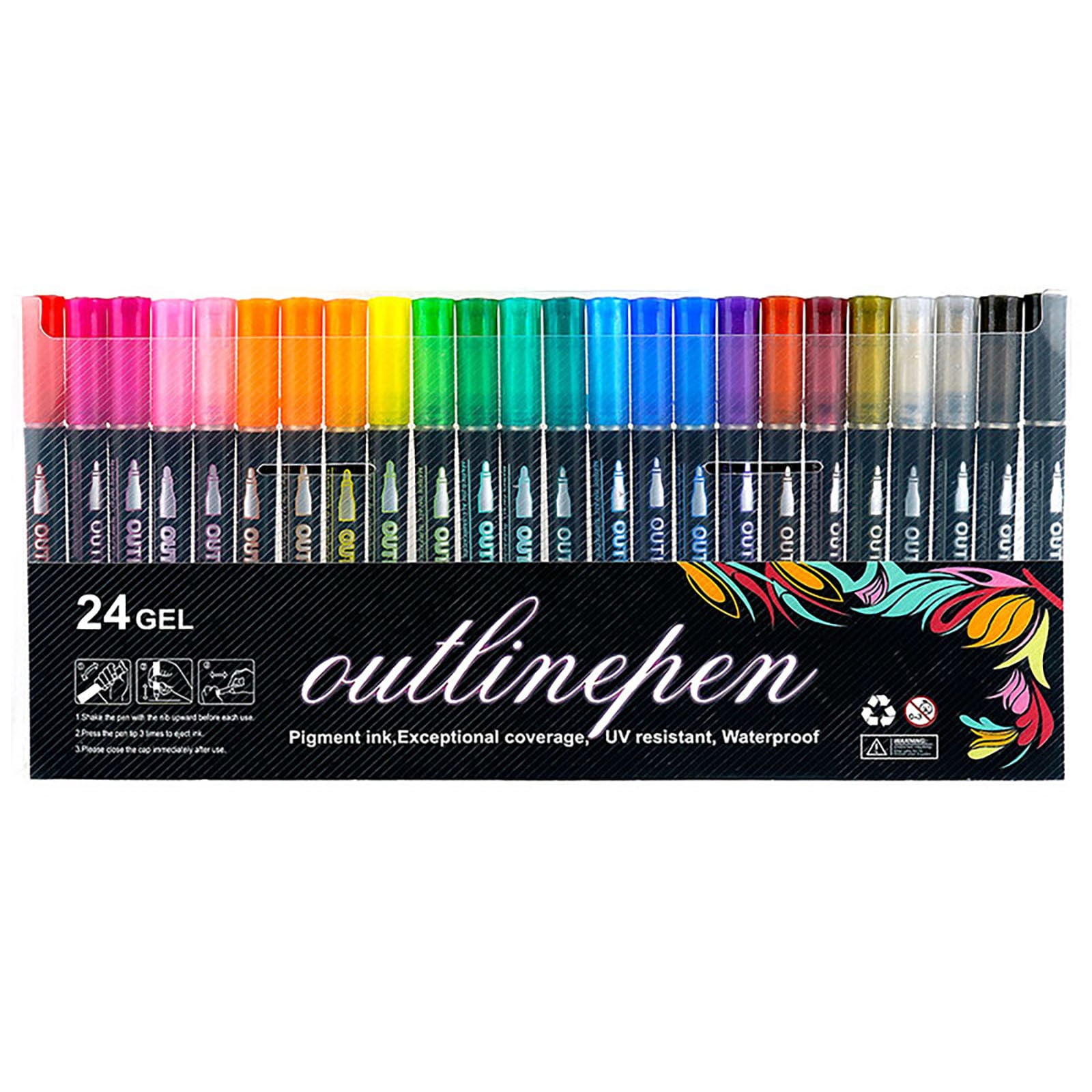 BNNG Double Line Outline Pens, 24 Colors Self-Outline Metallic Markers ...