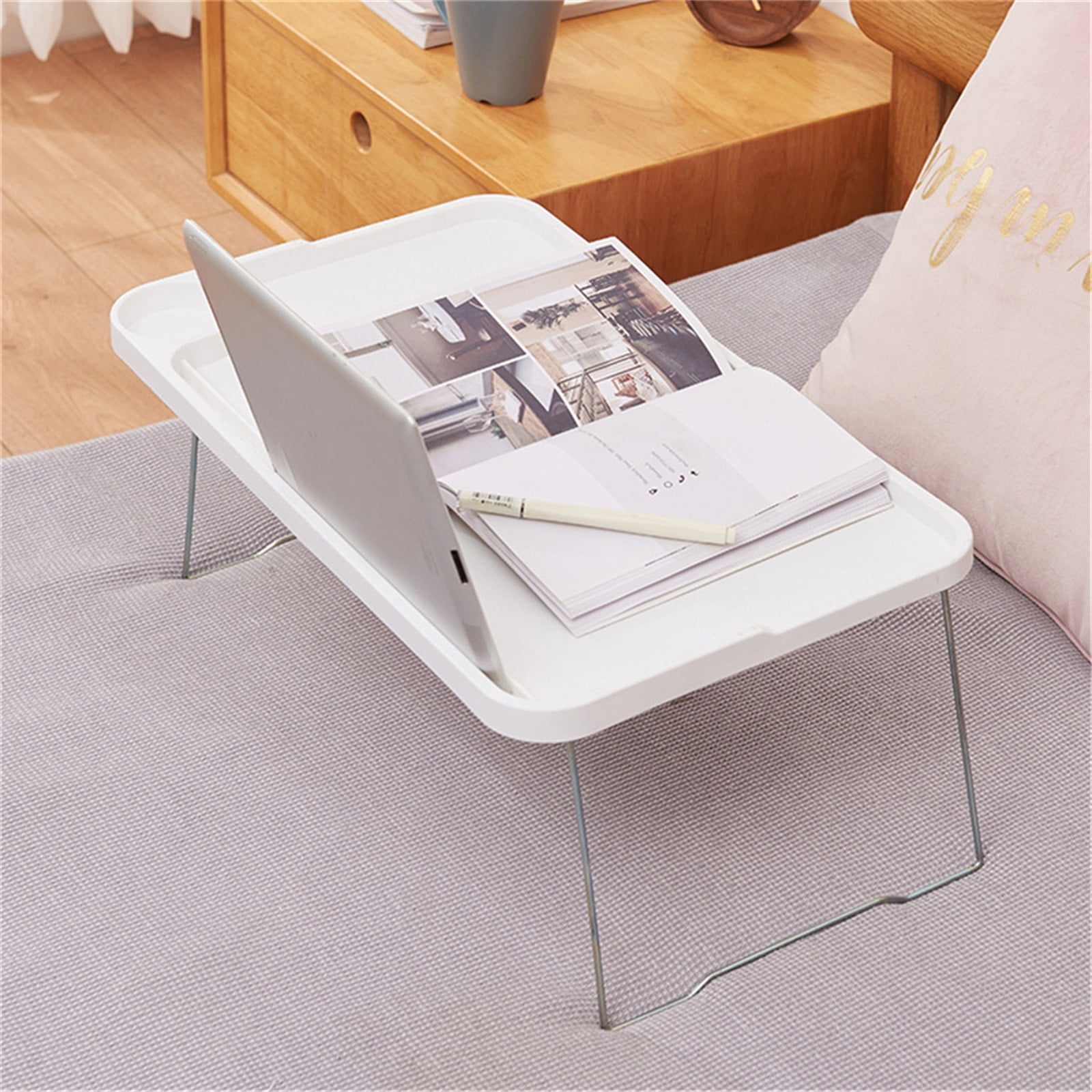 BNNG Folding Table Bed With Laptop Table with Cup Holder Lazy Small ...