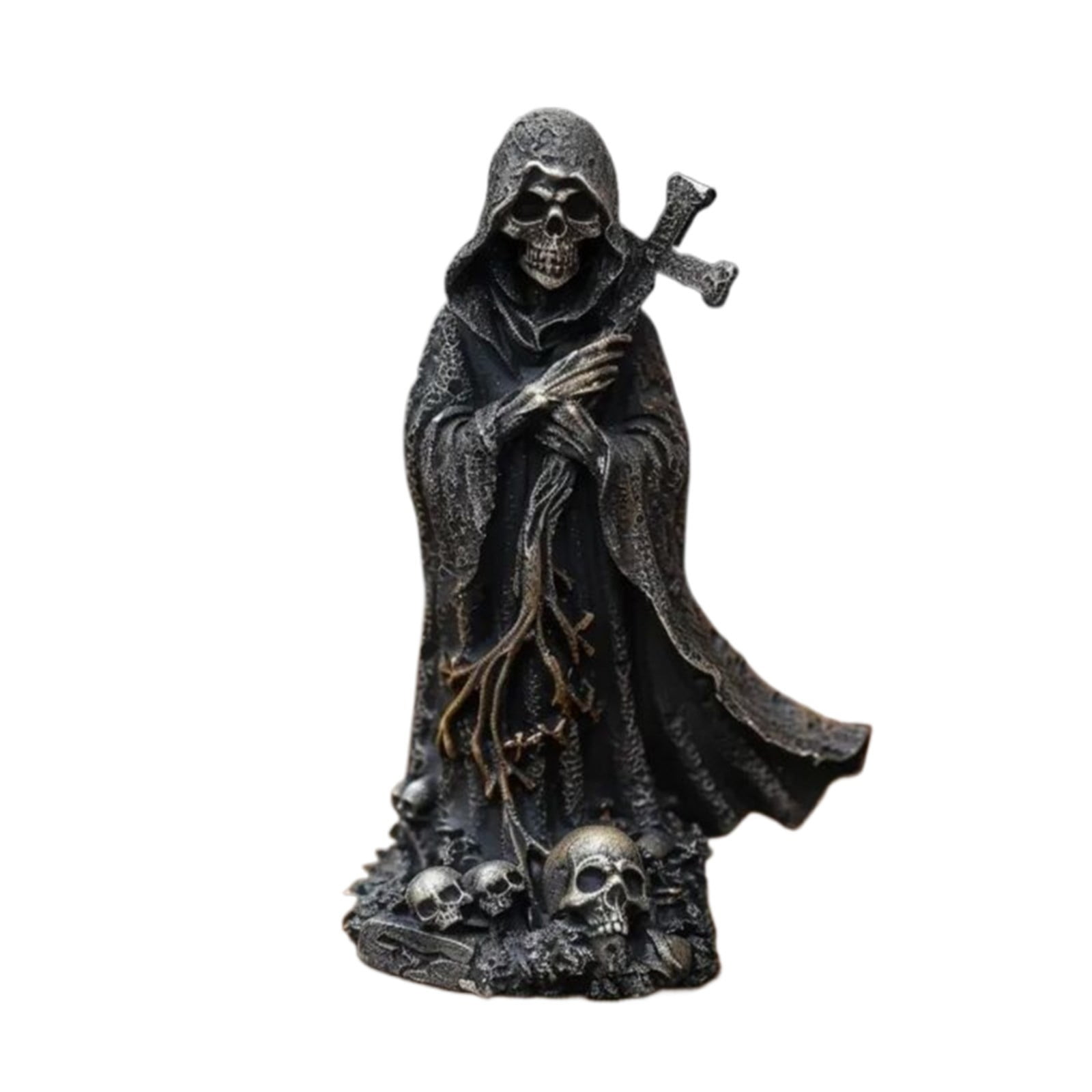 BNNG Halloween Grim Skeleton Reaper Statue Holding Cross Gothic Mini ...