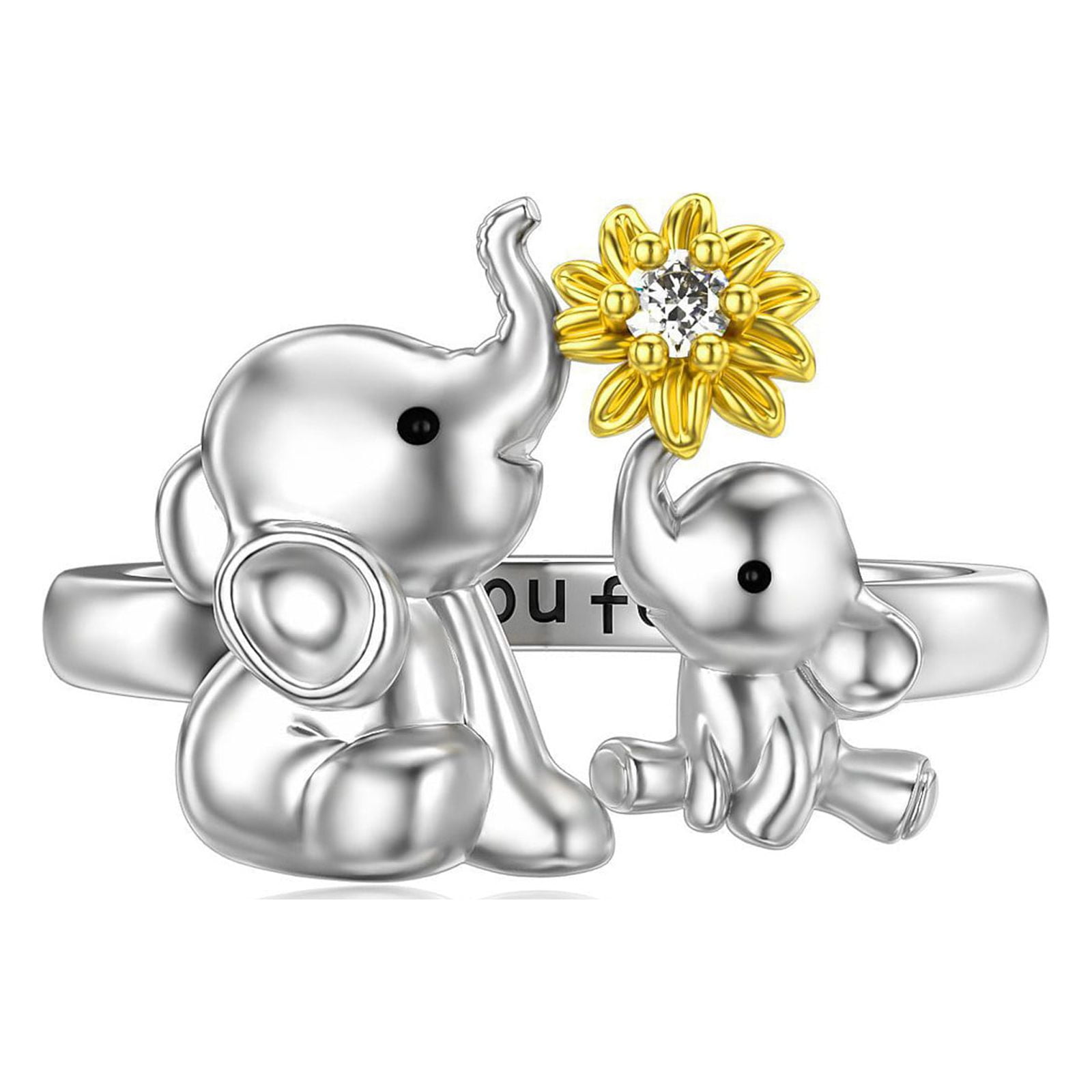 BNNG Mom Daughter Elephant Ring 925 Sterling Silver Adjustable Love Heart Finger Rings Pendant ...