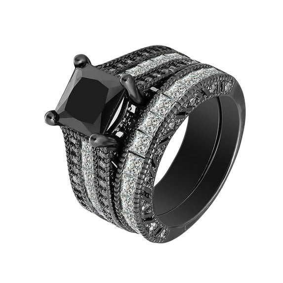 BNNG Silver Rings for Women Square Black White Color Cubic Zirconia ...