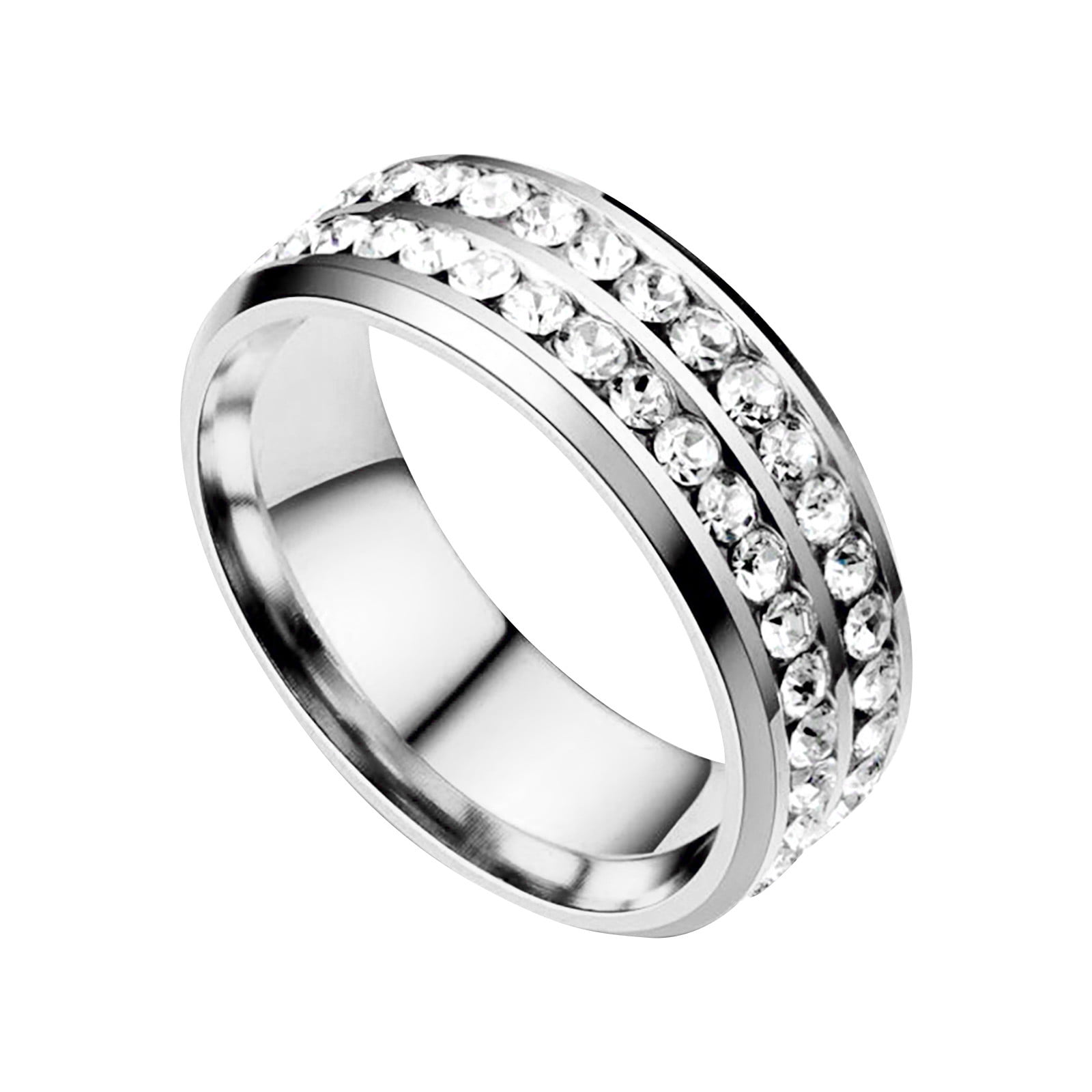 BNNG Titanium Steel Double Diamond Ring Korean Style Fashion Stainless ...