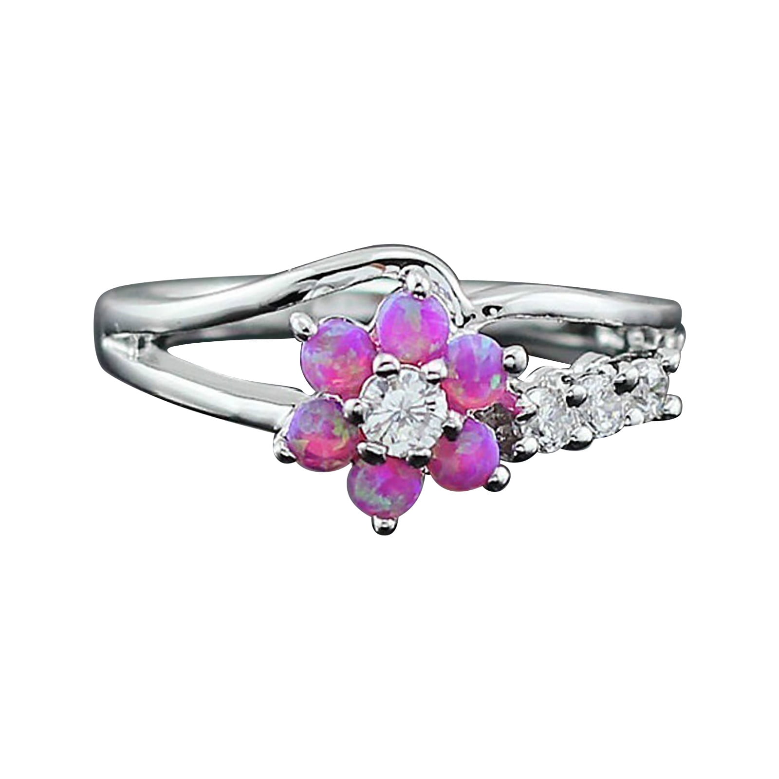 BNNG Vintage Exquisite Ladies Ring Pink White Opal Zircon Ring Copper ...