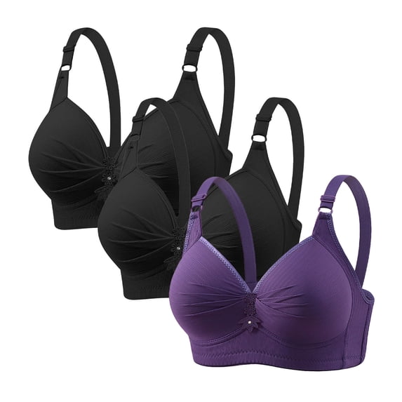 BNOXUT 3pc Women's Plus Size Bras Wireless Full Coverage High Support ...