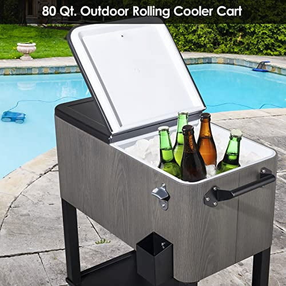 BNSPLY 80 Quart Outdoor Cooler Cart Rolling Ice Chest Cooler Cart ...