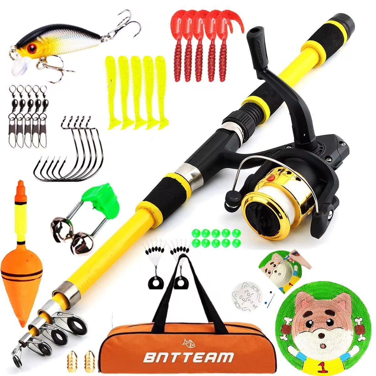BNTTEAM Kids Fishing Rod, Kids Fishing Pole Portable Telescopic Fishing ...