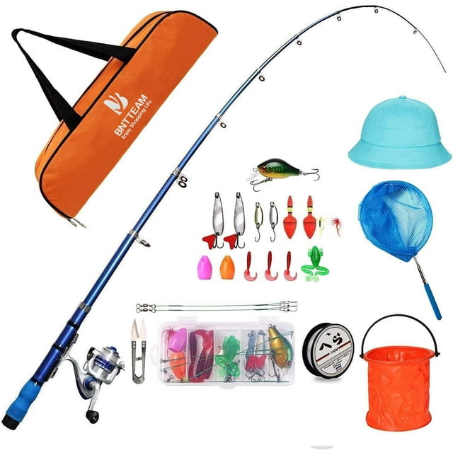 BNTTEAM Telescoping Mini Fishing Rod & Reel Combo Kit with Lures and ...