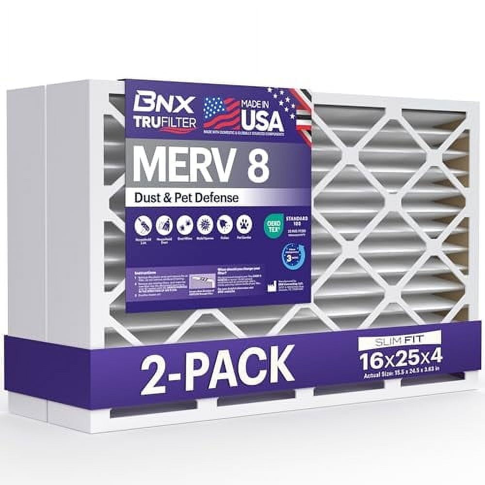BNX TruFilter 16x25x4 (15.5’’ x 24.5’’ x 3.63‘’ Slim Fit) MERV 8 Air ...