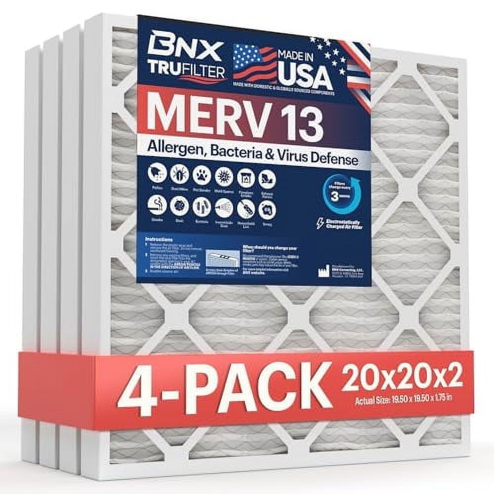 BNX TruFilter 20x20x2 Air Filter MERV 13 (4-Pack) - MADE IN USA ...