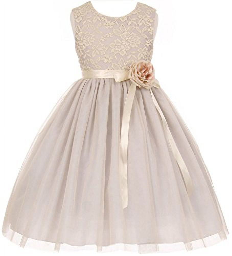 BNY Corner Flower Girl Dress Lace Two Tone Satin Ribbon in Silver 4 JKS ...