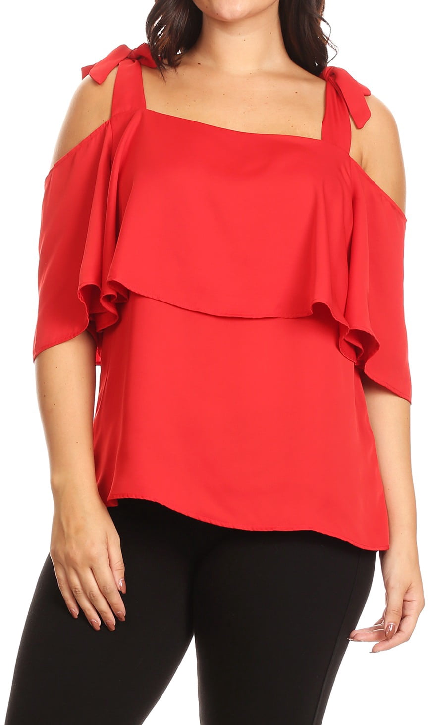 BNY Corner Women Plus Size Solid Cold Shoulder Bow Knit Top Tee Blouse ...