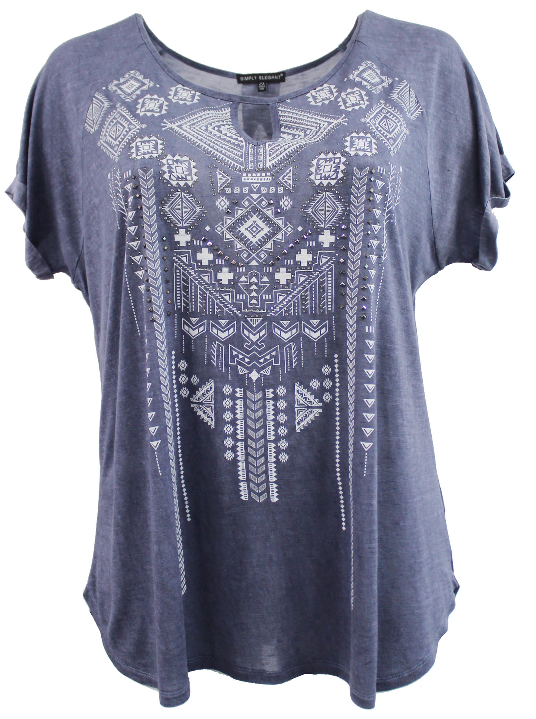 BNY Women Plus Size Rhinestones Casual Rayon T-Shirt Knit Top Tee ...