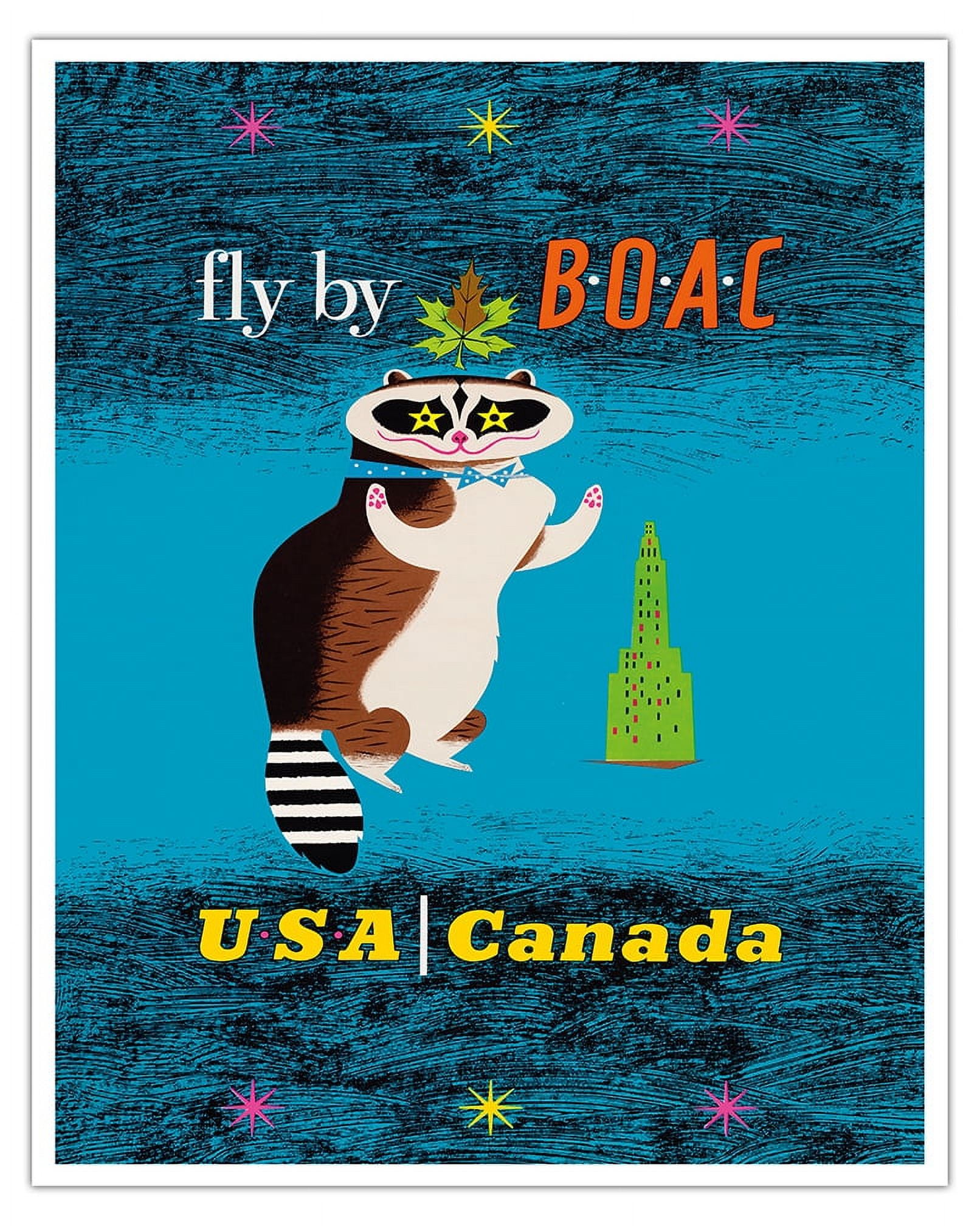 BOAC - USA Canada - Raccoon - Vintage Airline Travel Poster by Maurice ...