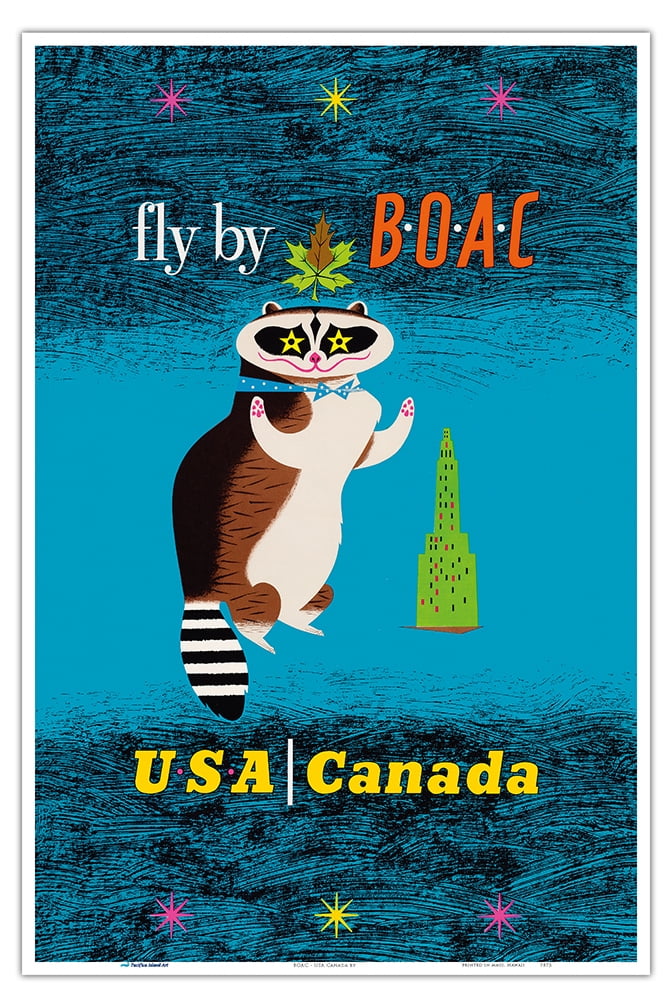 BOAC - USA Canada - Raccoon - Vintage Airline Travel Poster by Maurice ...