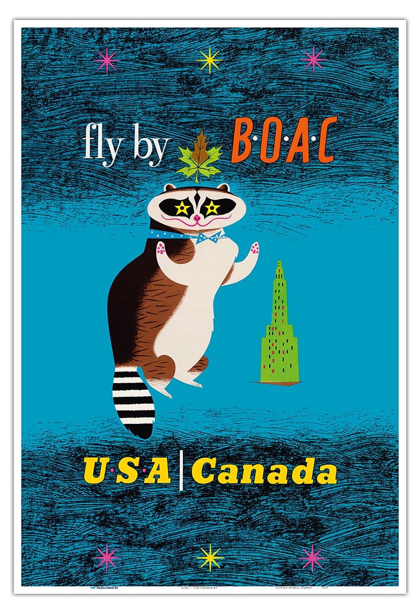 BOAC - USA Canada - Raccoon - Vintage Airline Travel Poster by Maurice ...