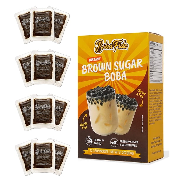 BOBA FIDE Instant Brown Sugar Boba Tapioca Pearls, 12 Packets of ...