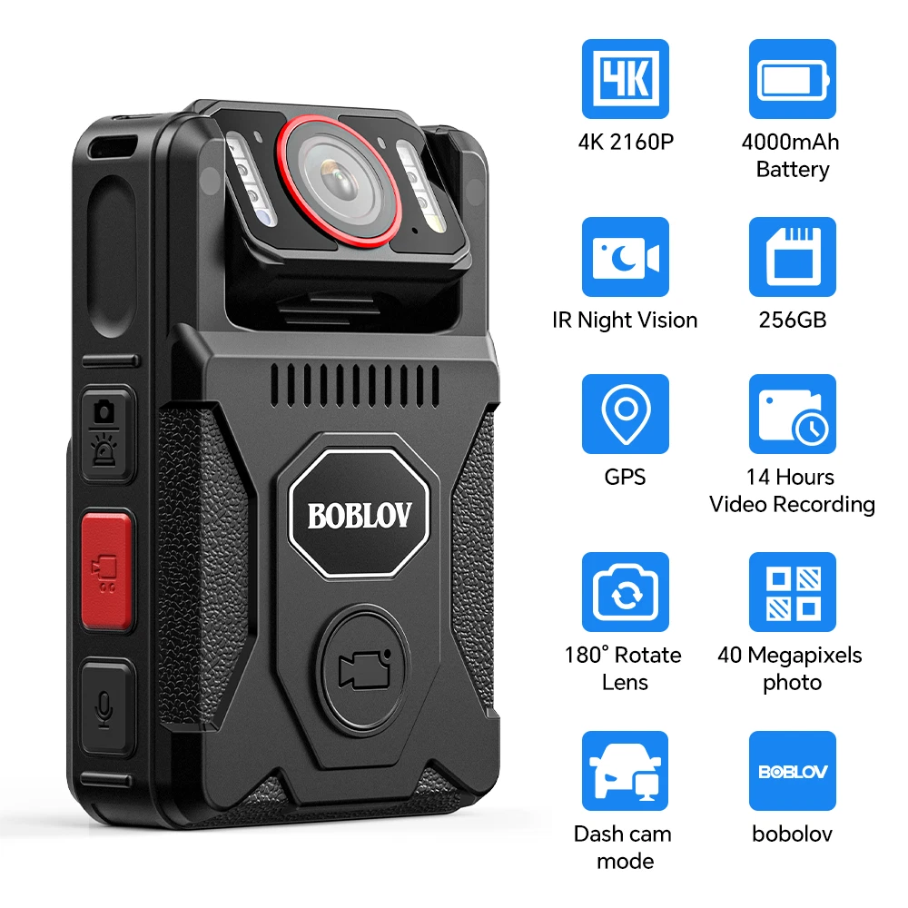 BOBLOV M7Pro 4K GPS Body Worn Camera, Internal 256GB Body Camera with ...