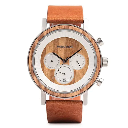 BOBO BIRD Stainless Steel Wooden Watch Chronograph Men Sport Waterproof ...