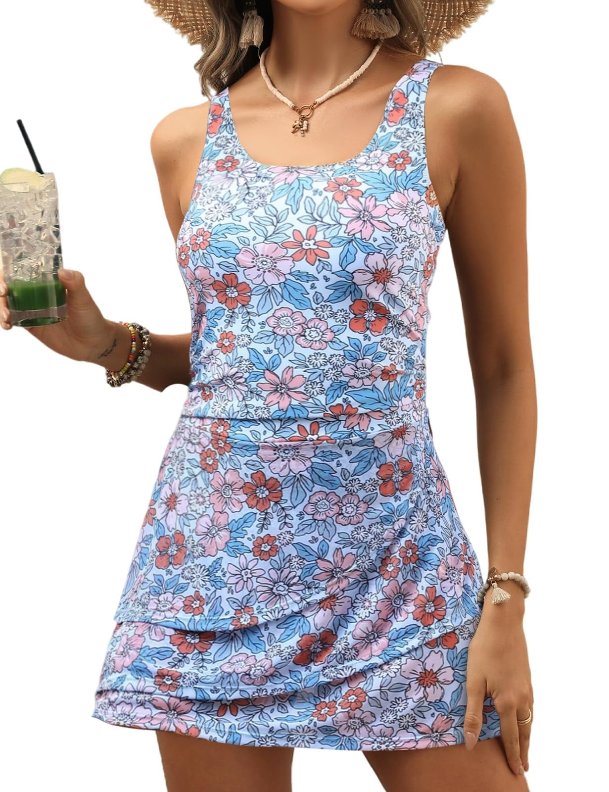 BOBO Women One Piece Swimdress Swimsuit Tummy Control Modest Swim Dress ...