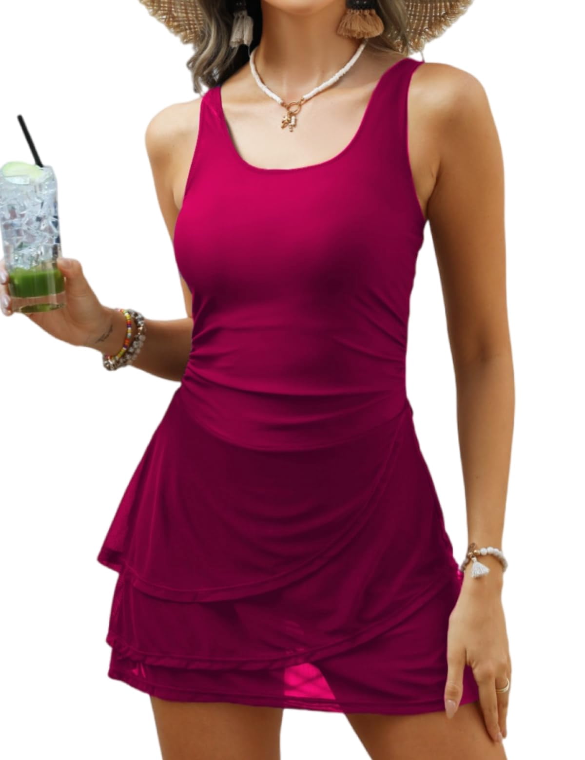 BOBO Women One Piece Swimdress Swimsuit Tummy Control Modest Swim Dress ...