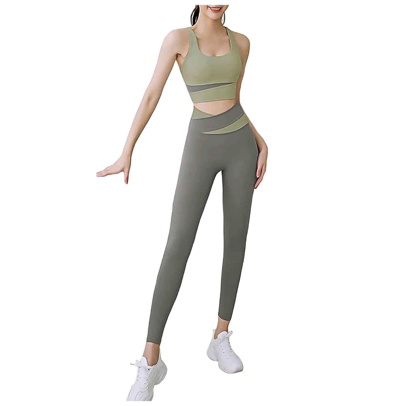 BOBOGOJP 2 Piece Womens Workout Sets Strappy Criss Cross Sports Bra with Tummy Control Yoga ...