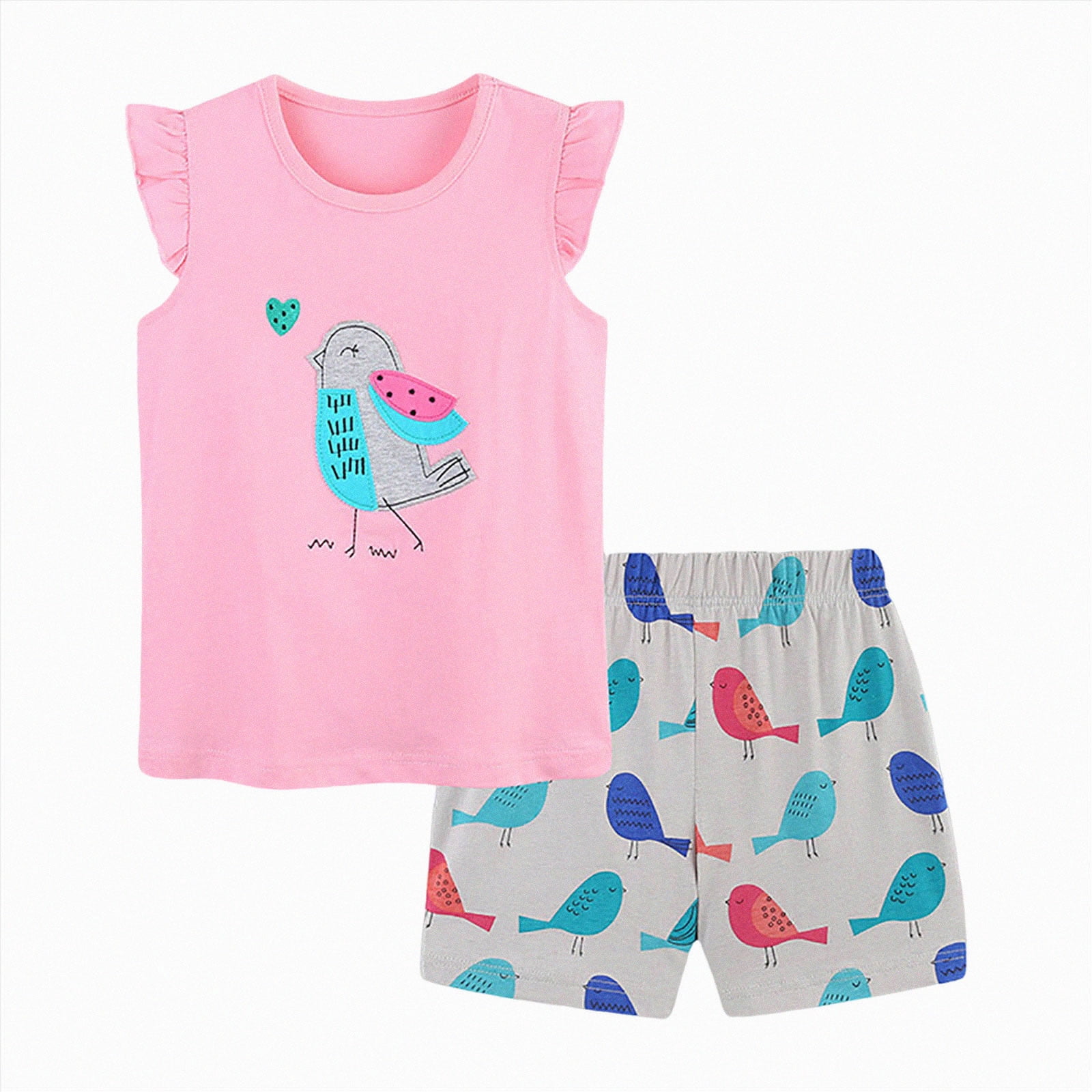 BOBOGOJP 4-8T Kids Toddler Girls Summer Cute Set Butterfly Floral Print ...
